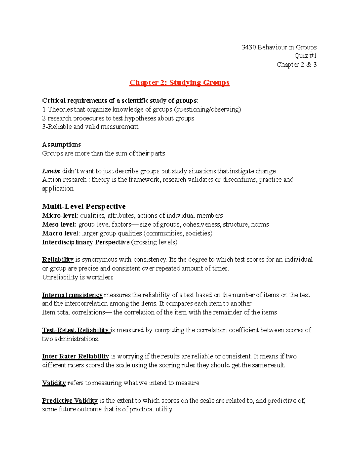 Study notes 3430 - 3430 Behaviour in Groups Quiz # Chapter 2 & 3 ...
