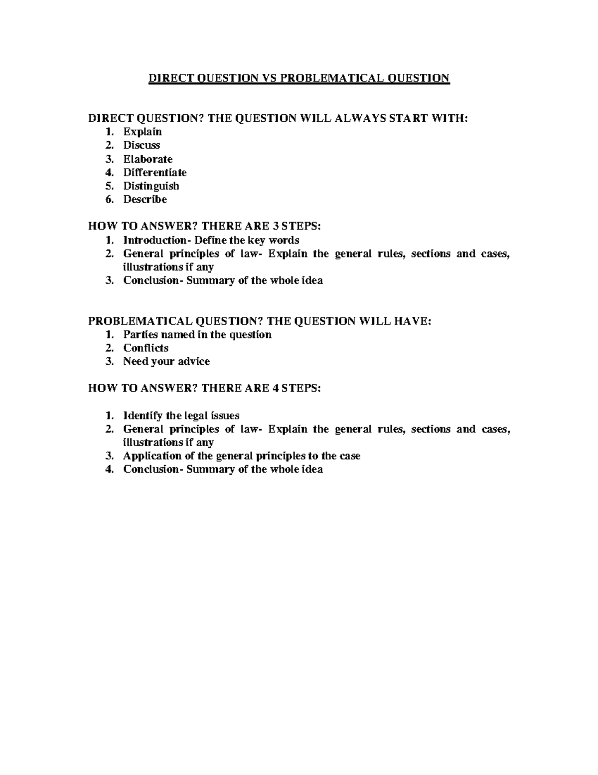 Direct Question VS Problematical Questions - DIRECT QUESTION VS ...