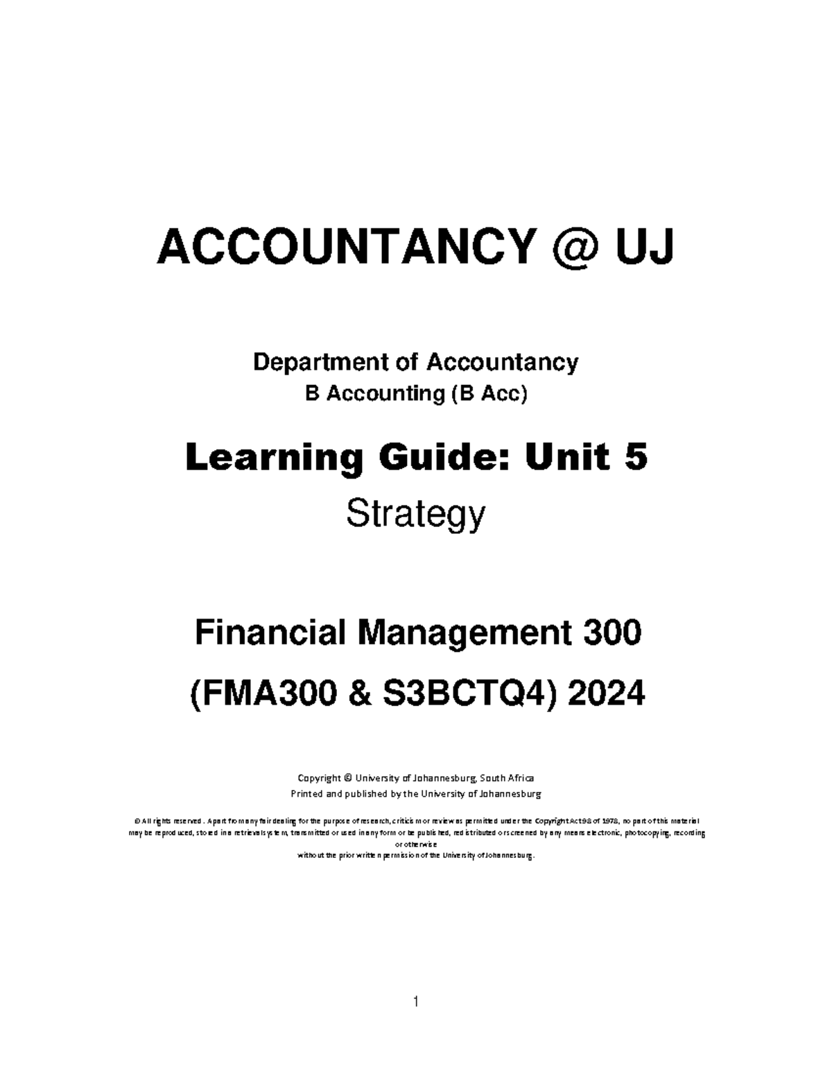 UNIT5 Strategy 2024 - ACCOUNTANCY @ UJ Department of Accountancy ...