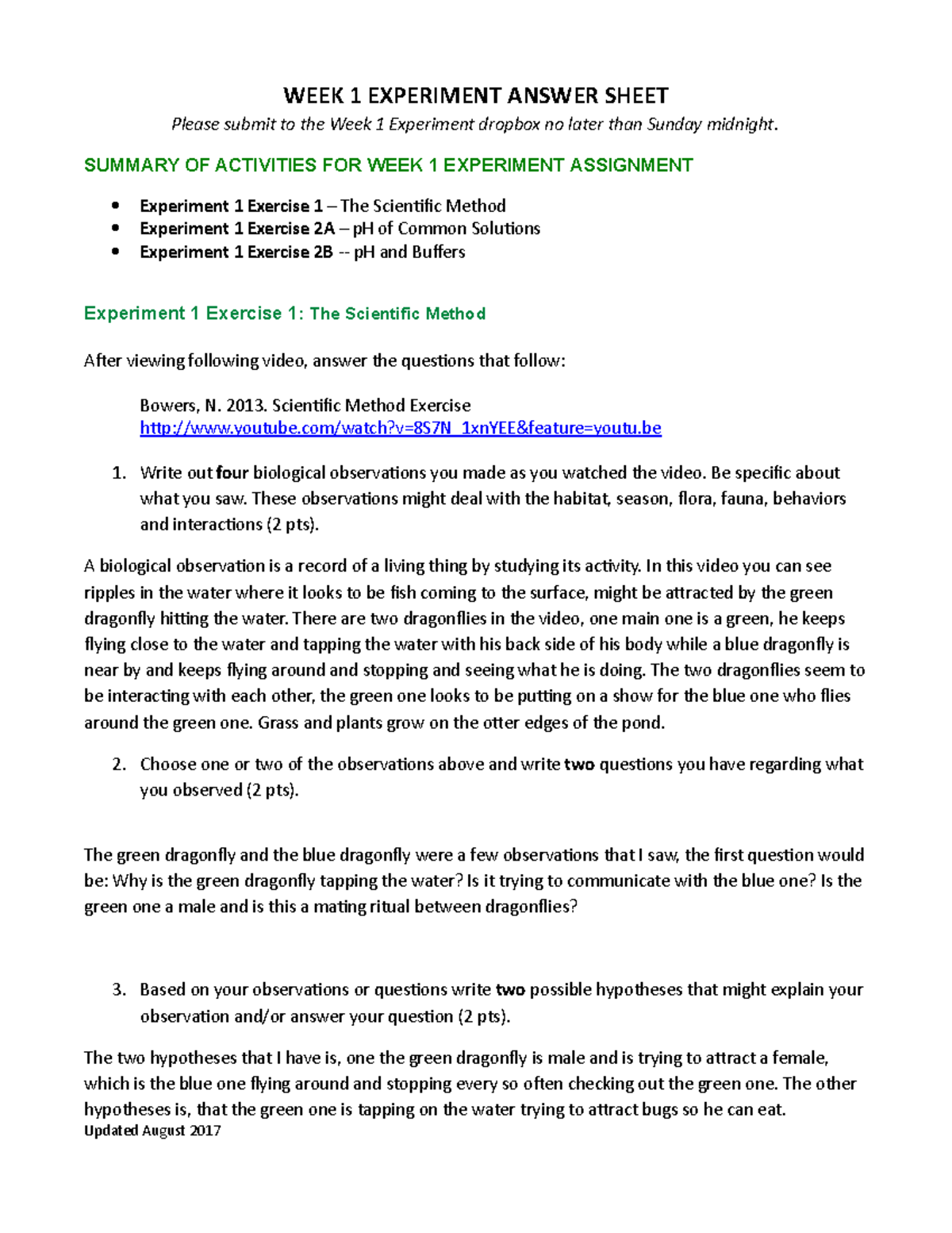 Unit 1 Experiment - WEEK 1 EXPERIMENT ANSWER SHEET Please submit to the ...
