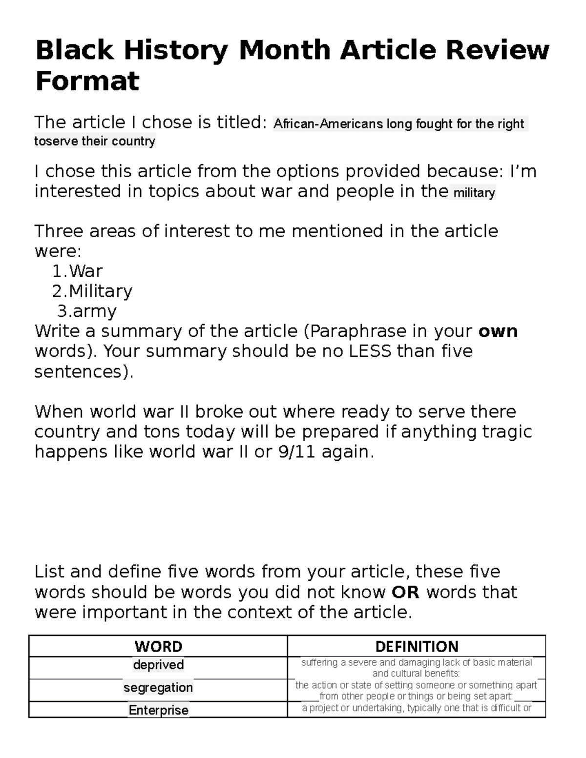 Black History Article Review - Black History Month Article Review ...