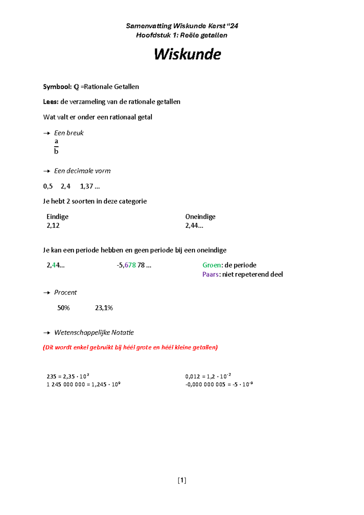 Wiskunde December samenvatting - Hoofdstuk 1: Reële getallen Wiskunde ...