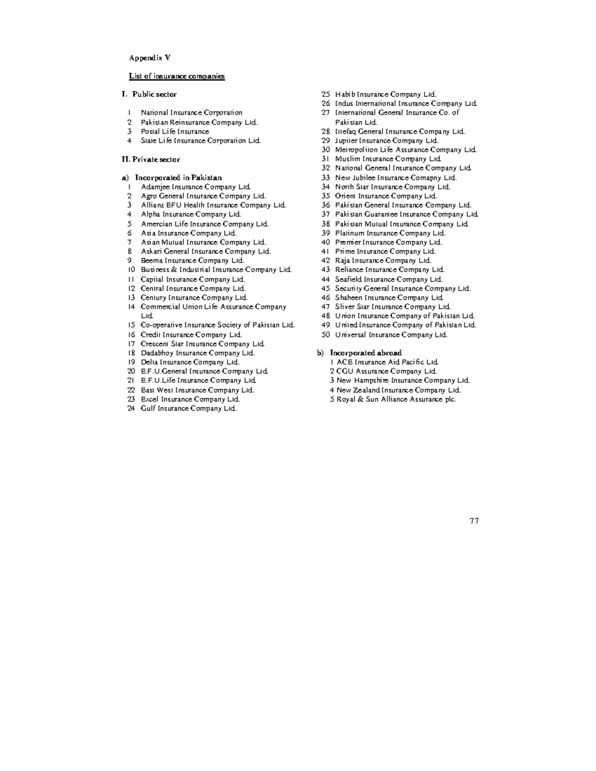 Appendix v - 77 Appendix V List of insurance companies I. Public sector ...