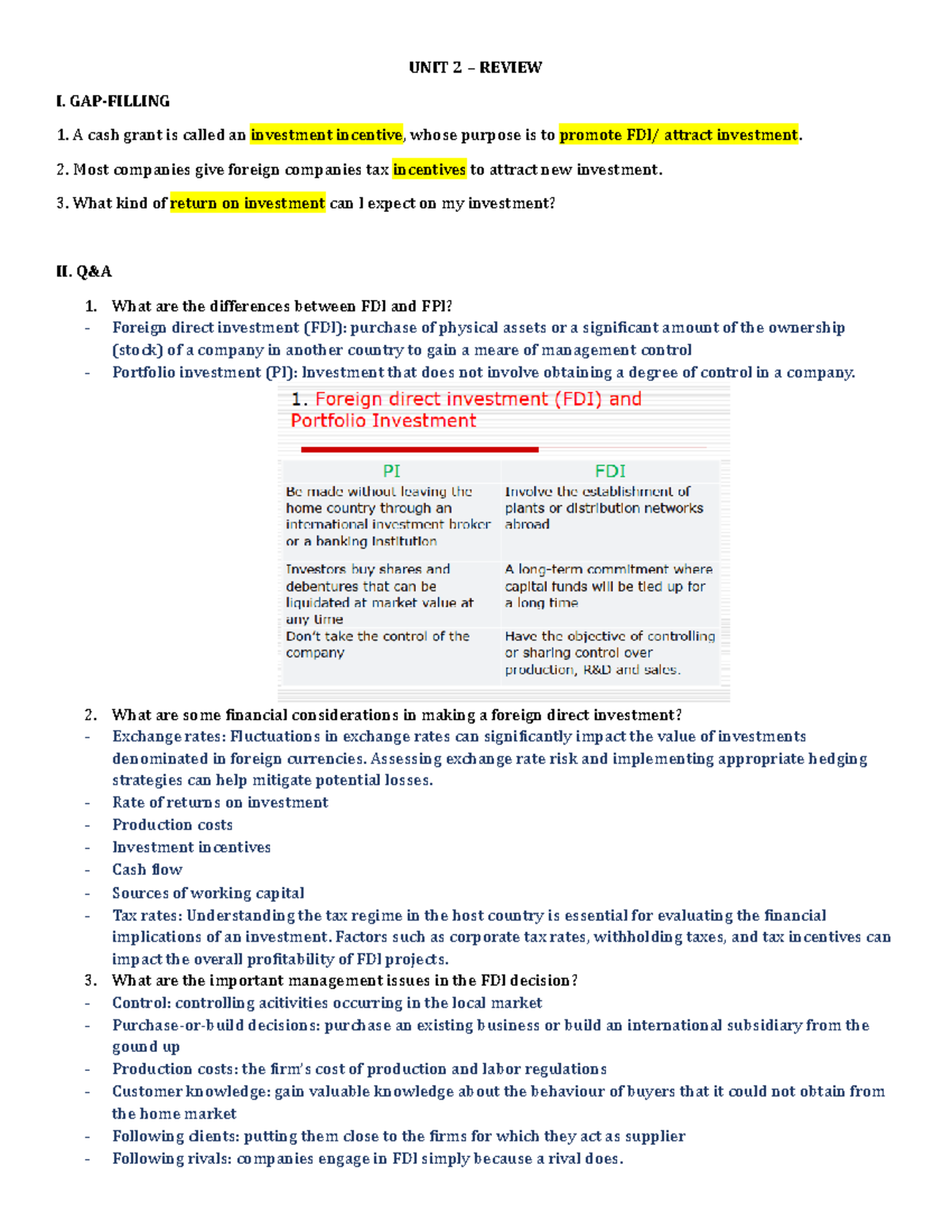 UNIT-2- Review - ôn tập - UNIT 2 – REVIEW I. GAP-FILLING A cash grant ...