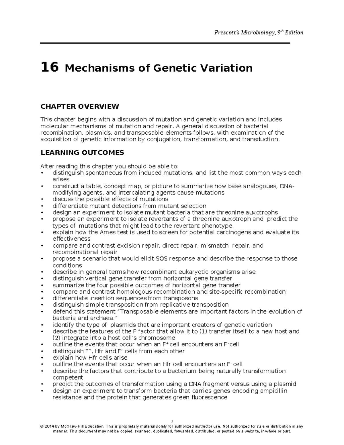 Chapt 16 SSG - study unit 4 - 16 Mechanisms of Genetic Variation ...