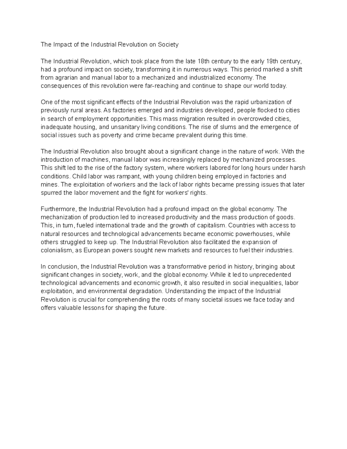 The Impact of the Industrial Revolution on Society - This period marked ...