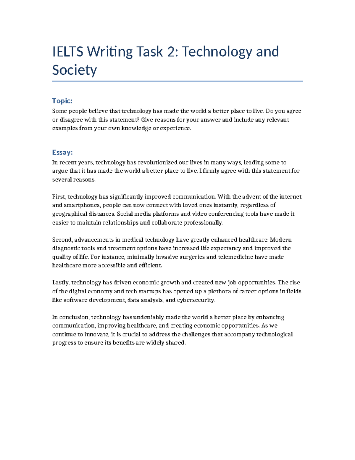 Ielts Essay Technology and Society - IELTS Writing Task 2: Technology ...