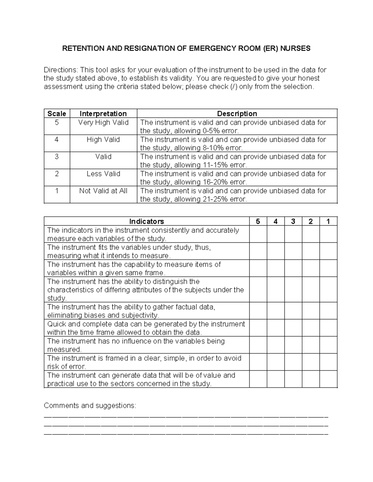 Questionnaire Validation Tool Form - RETENTION AND RESIGNATION OF ...