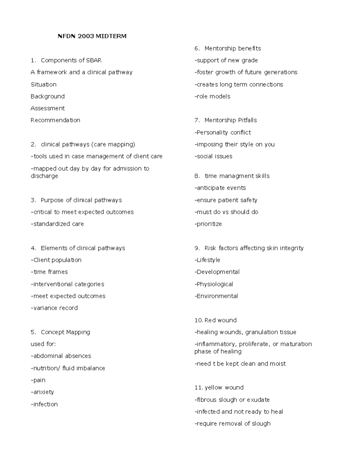 NFDN 2003 Midterm - nfdn 2003 - NFDN 2003 MIDTERM Components of SBAR A ...