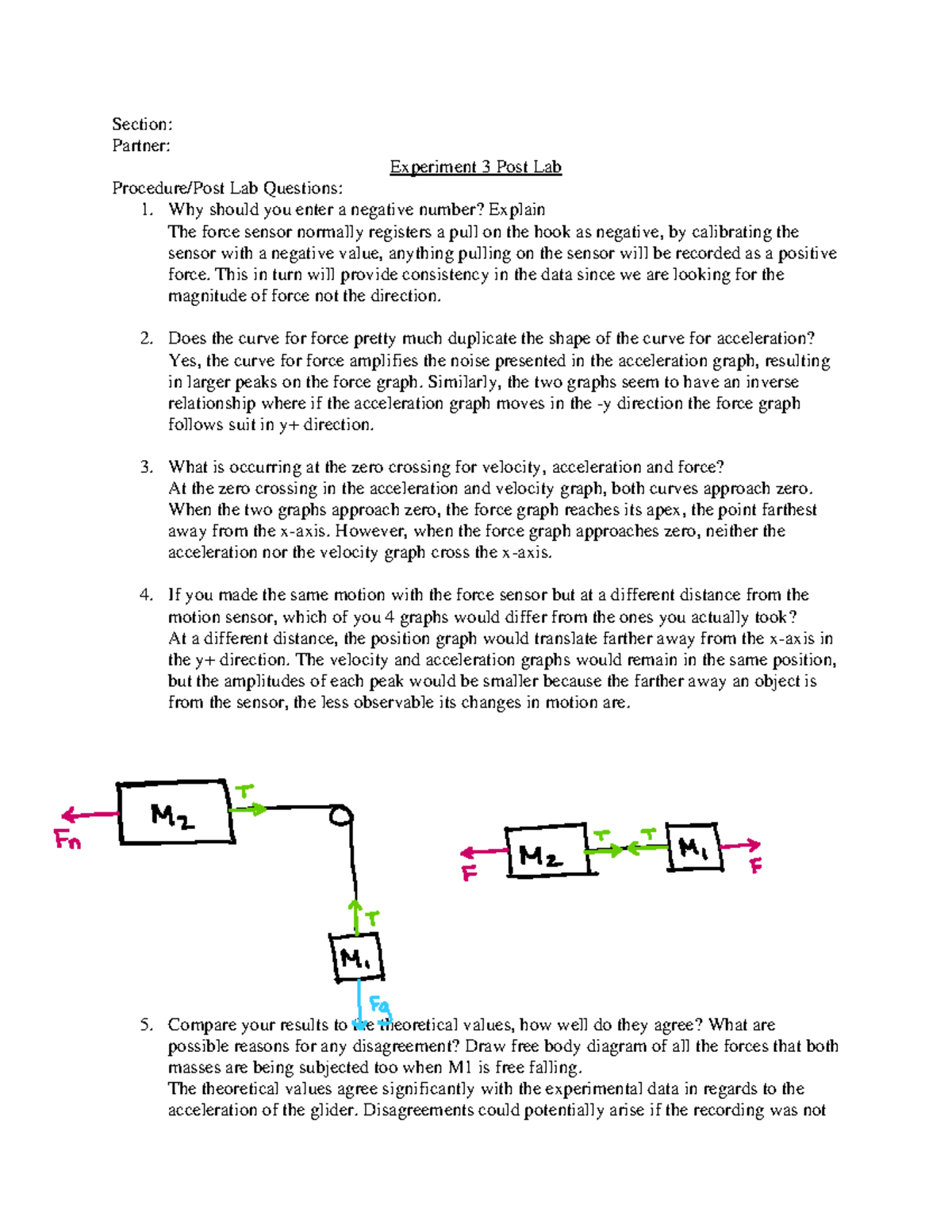 [Physics] Experiment 3 Post Lab - Section: Partner: Experiment 3 Post ...