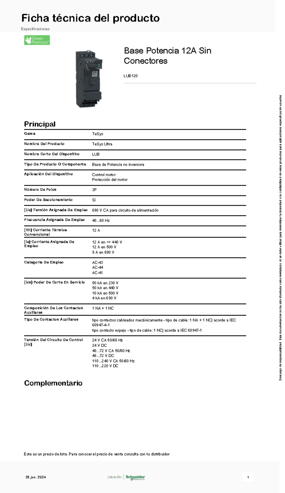 Schneider Electric Te Sys-Ultra LUB120 - Base Potencia 12A Sin ...