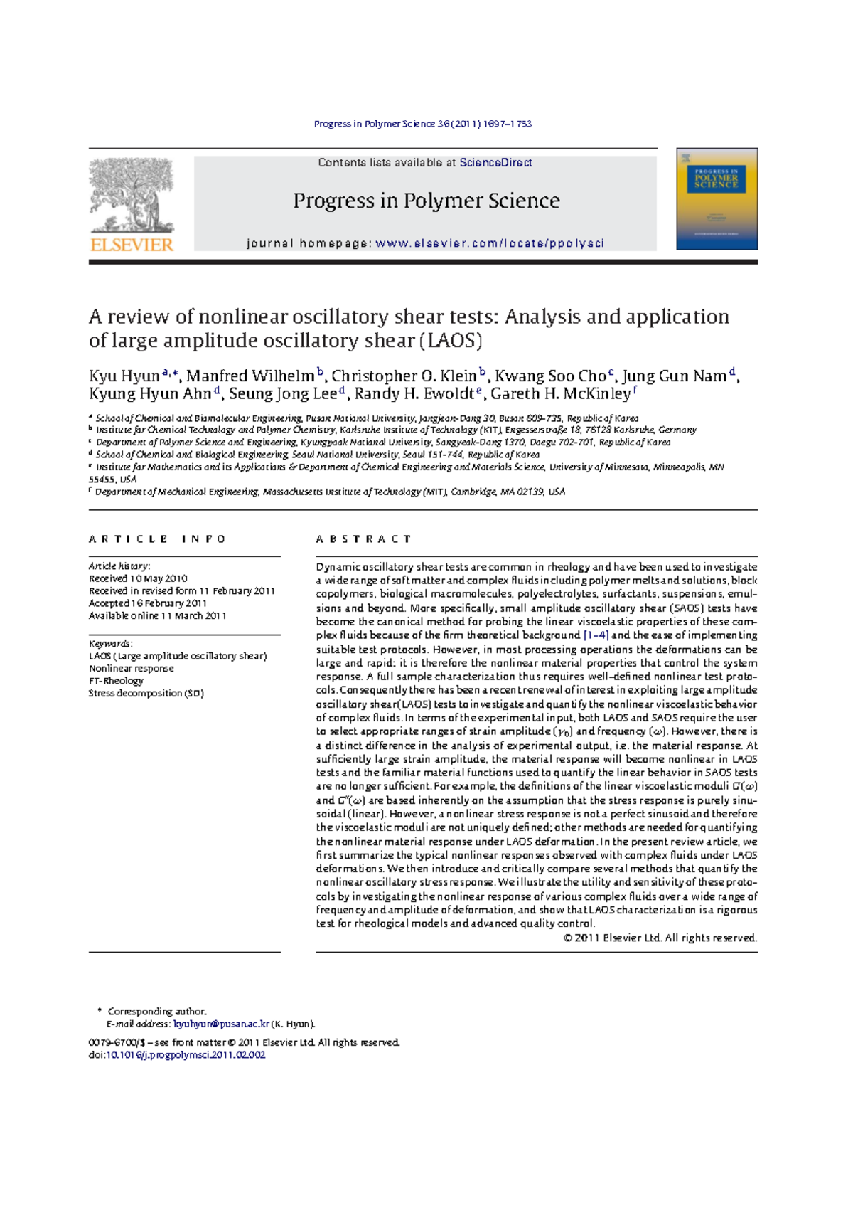 LAOS review - Progress in Polymer Science 36 (2011) 1697– Contents ...