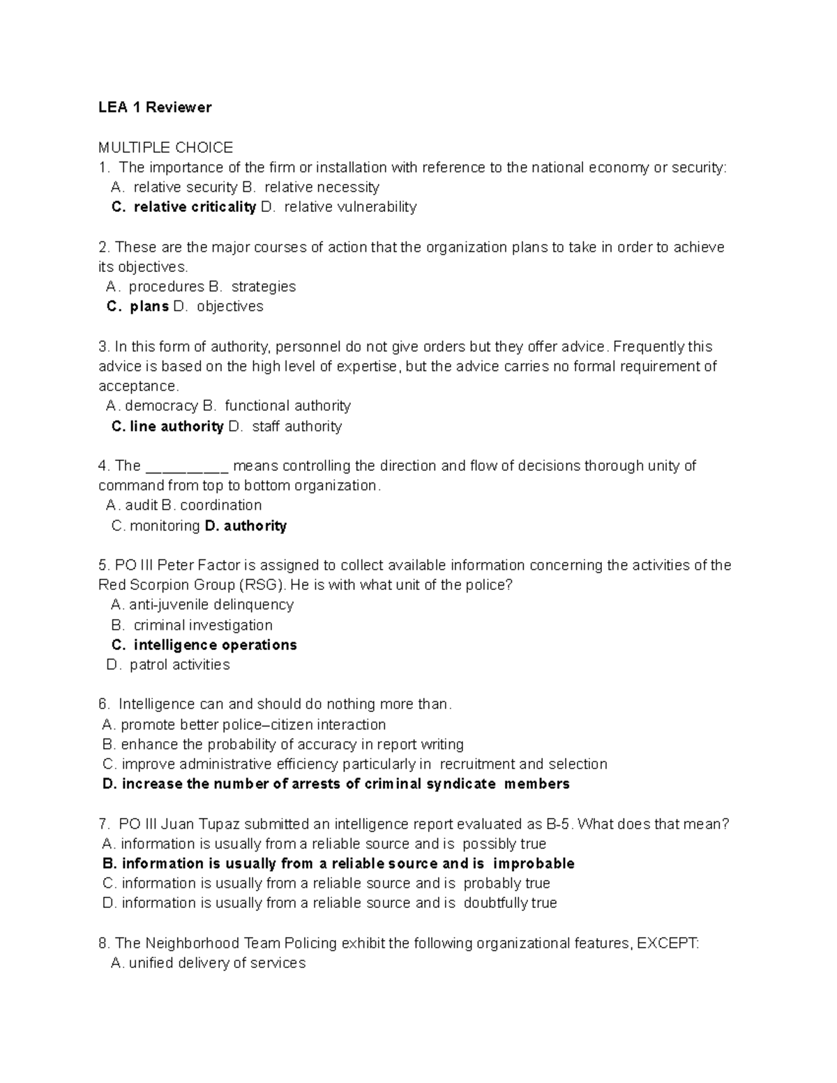 Multiple Choice - Some of the board exam questionnaires. - LEA 1 ...