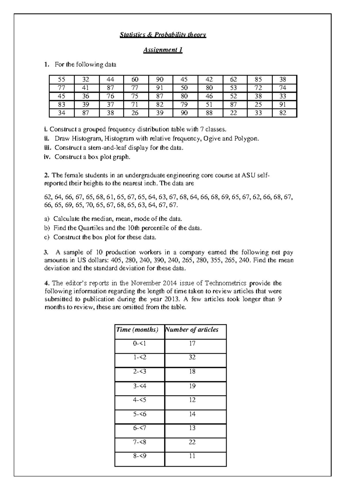 Assignment 1 - practical problems on statistics - Statistics ...