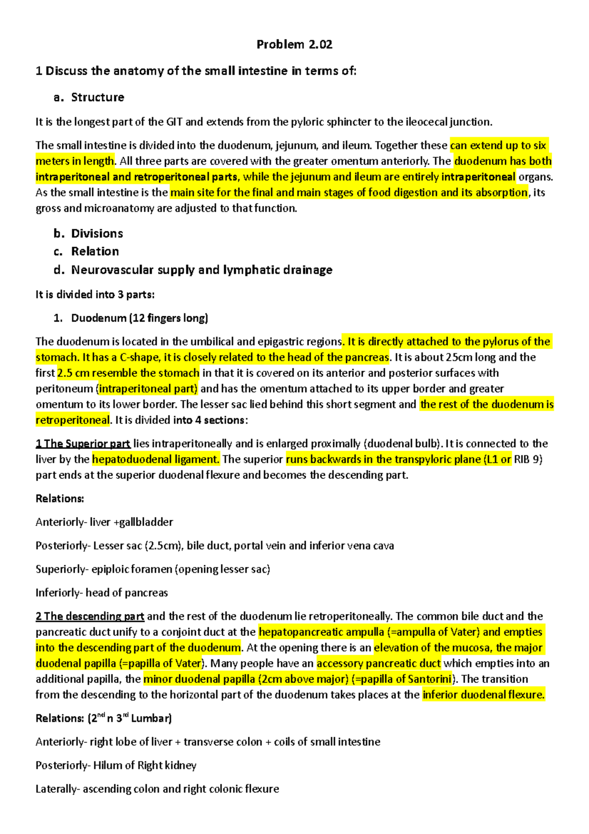 Gastroenteritis - Problem 2. 1 Discuss the anatomy of the small ...