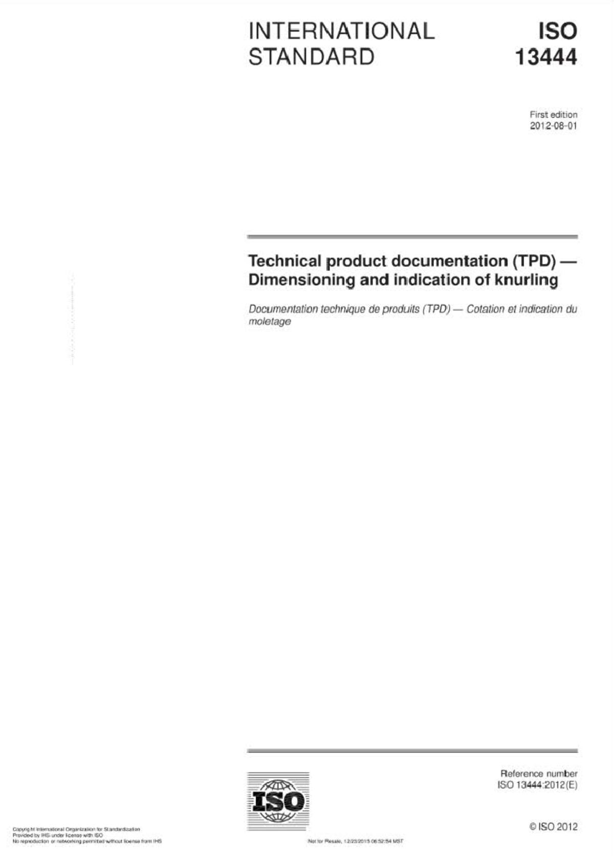 ISO 13444 - Machenical engineering - Studocu