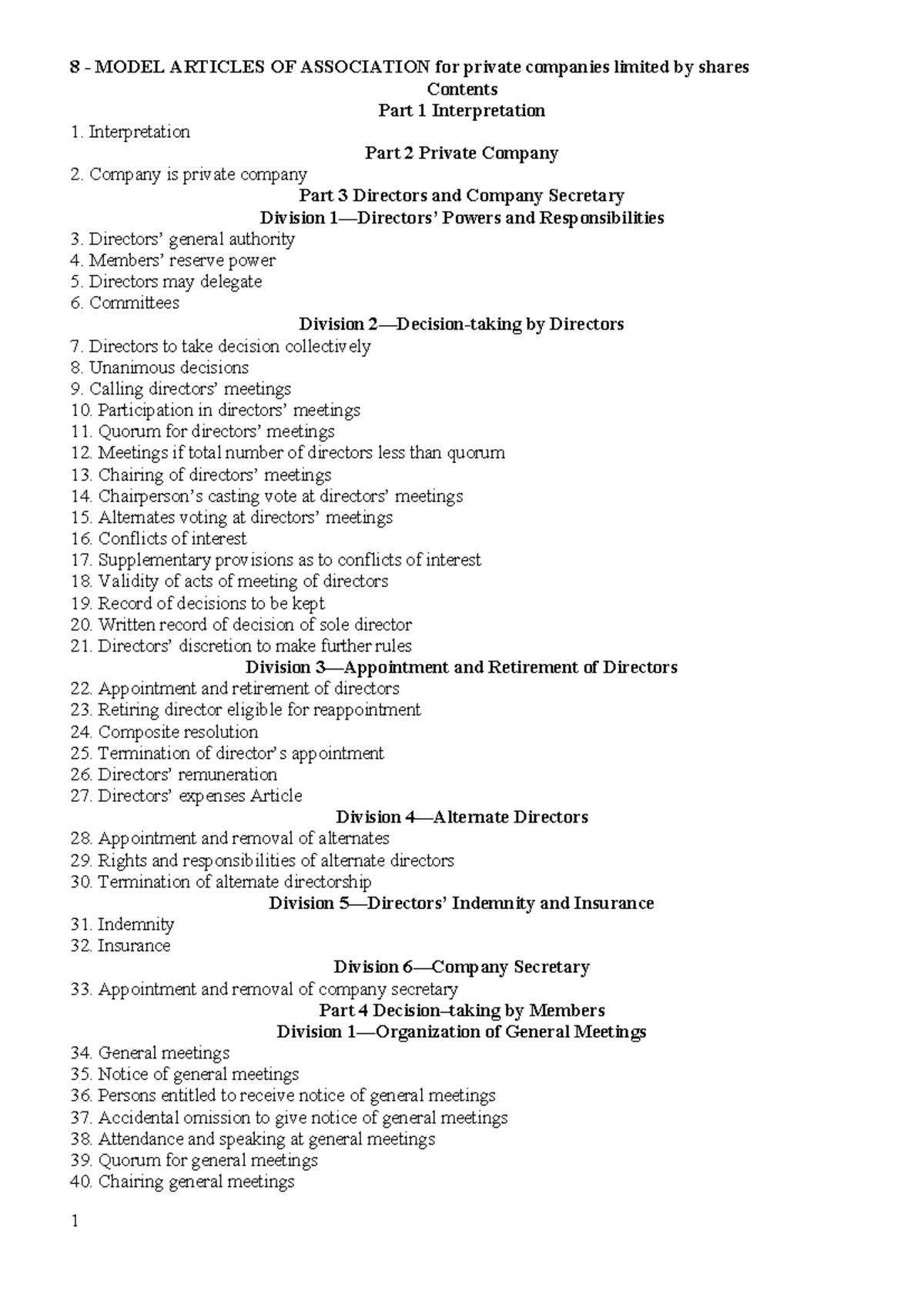 Articles of association sample b - Contents Part 1 Interpretation 1 ...