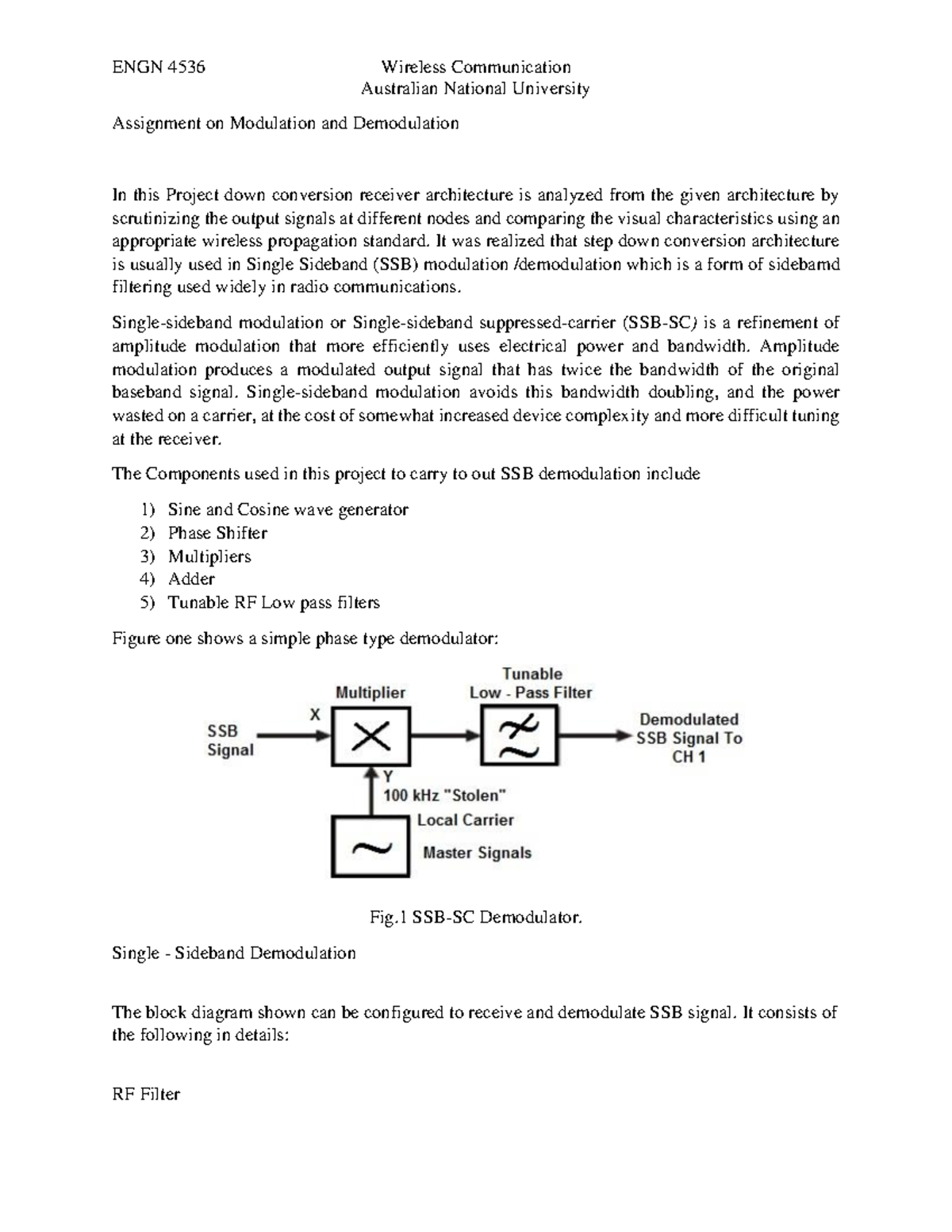 Final Report A+ assignment on Modulation and Demodulation ENGN 4536 - Australian National ...