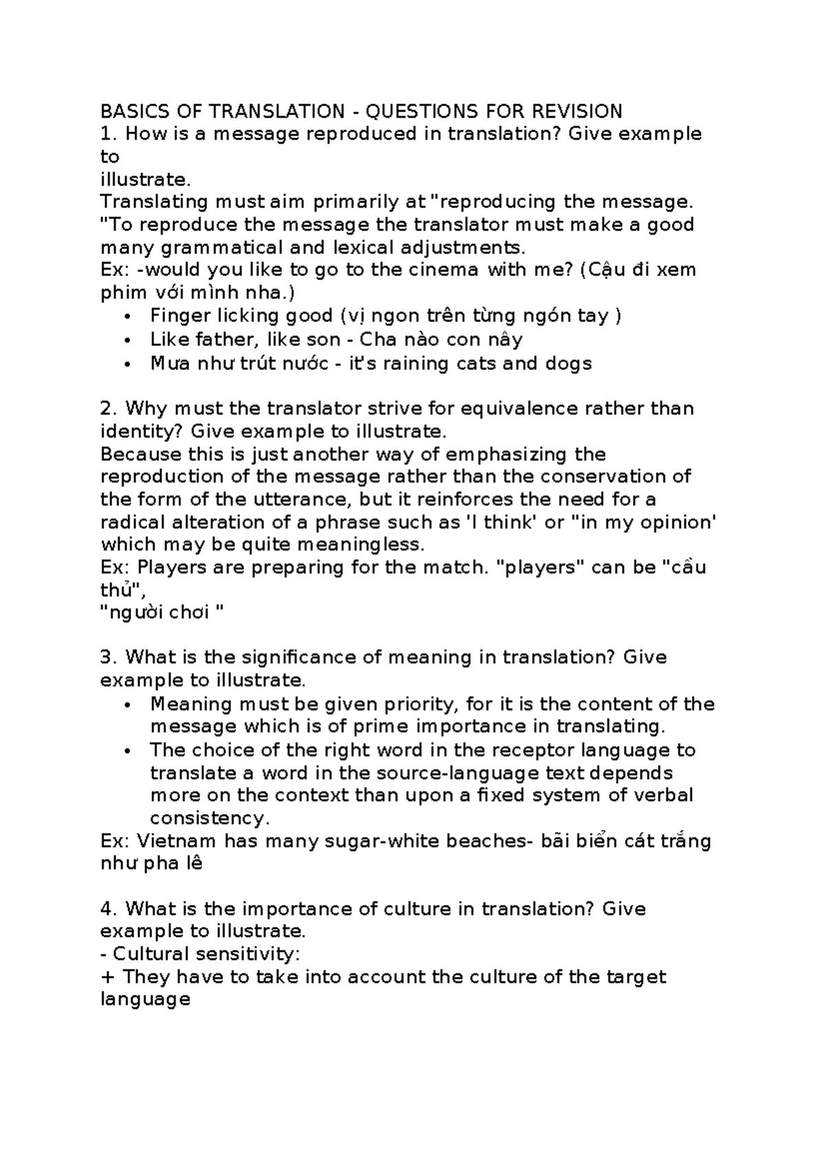 Tài liệu - 1234 - BASICS OF TRANSLATION - QUESTIONS FOR REVISION 1. How ...