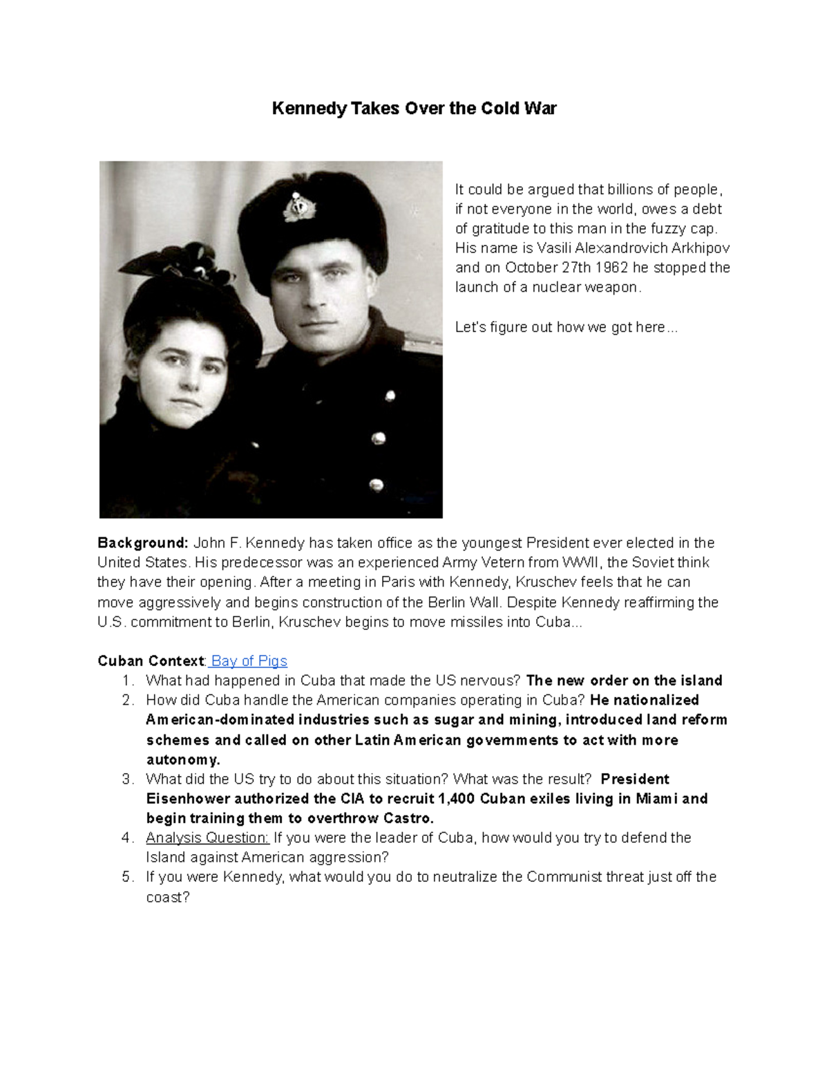 Copy of Kennedy Takes Over the Cold War - Kennedy Takes Over the Cold ...