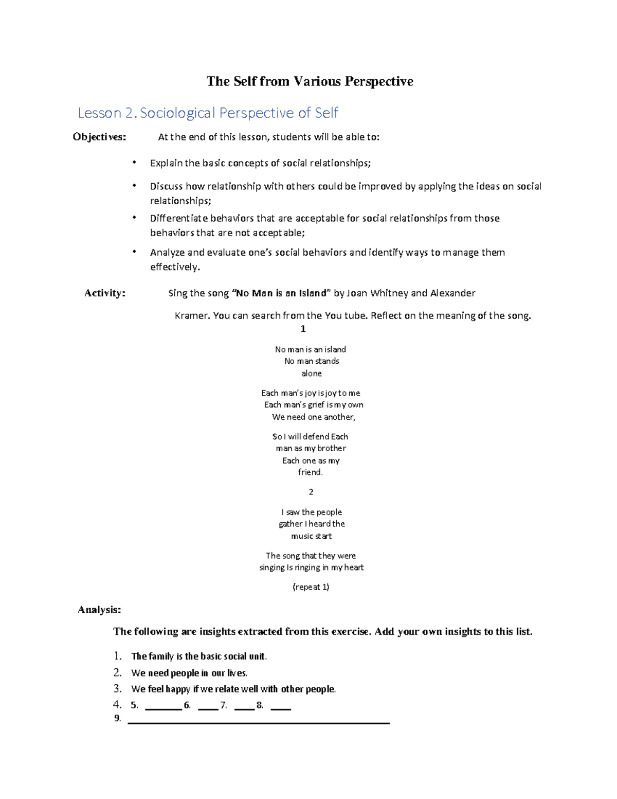 The Self from Various Perspective - Sociological Perspective of Self ...