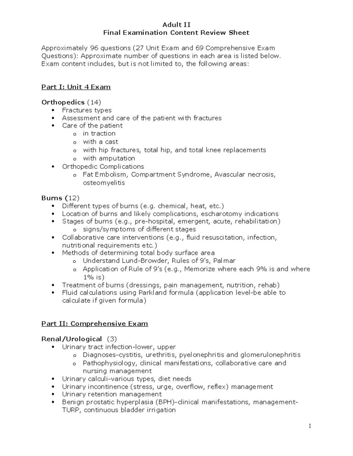 6202 final exam AN - Study - Adult II Final Examination Content Review ...