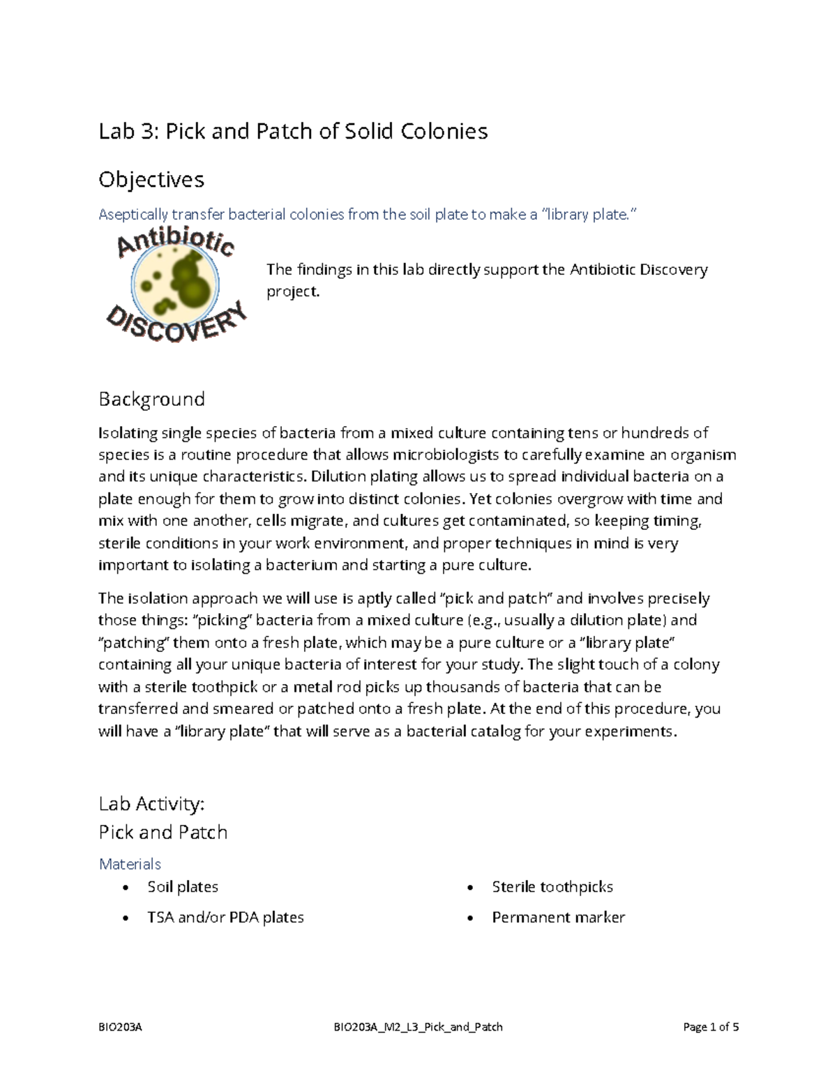 L3 Pick and Patch AE - Lab 3 : Pick and Patch of Solid Colonies ...