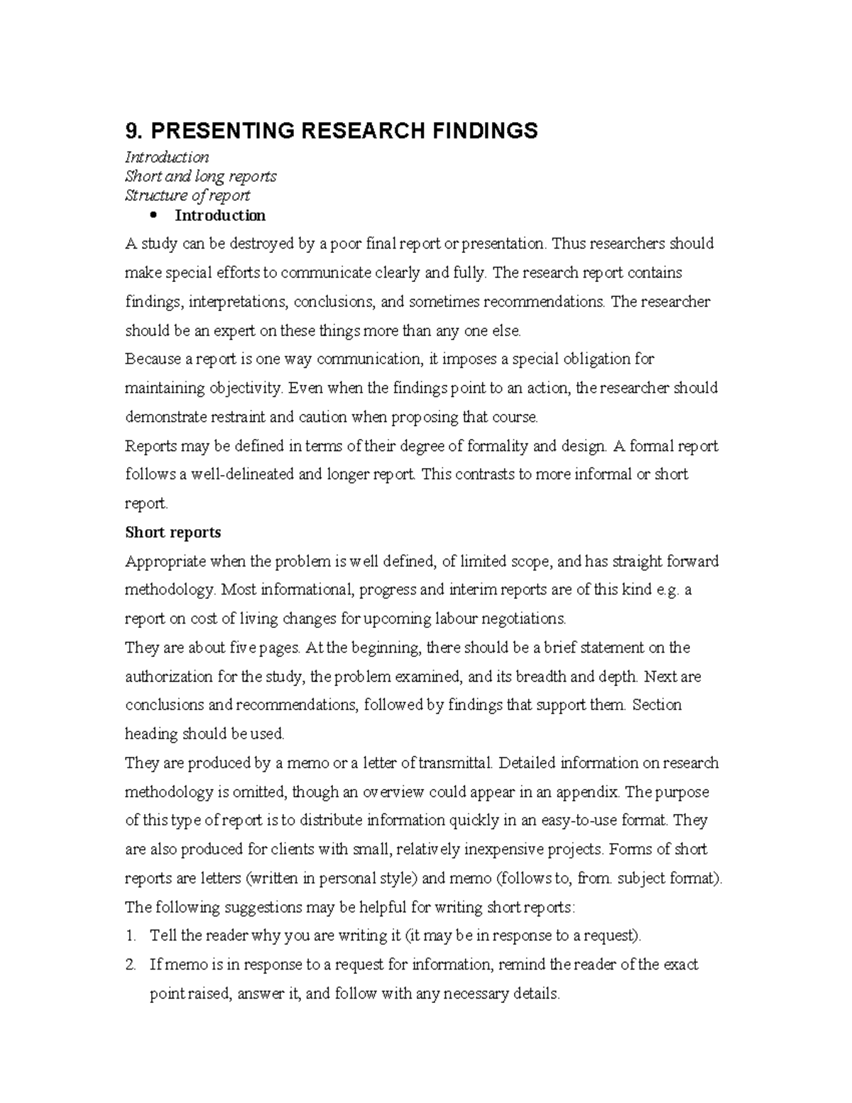 9. Presenting Research Findings - 9. PRESENTING RESEARCH FINDINGS ...