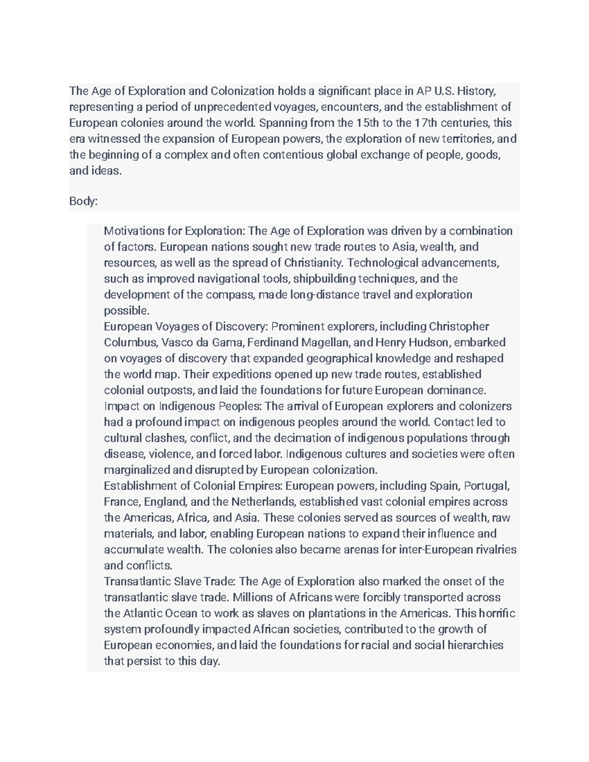 Shaping Global Interactions in AP U.S. History - The Age of Exploration ...