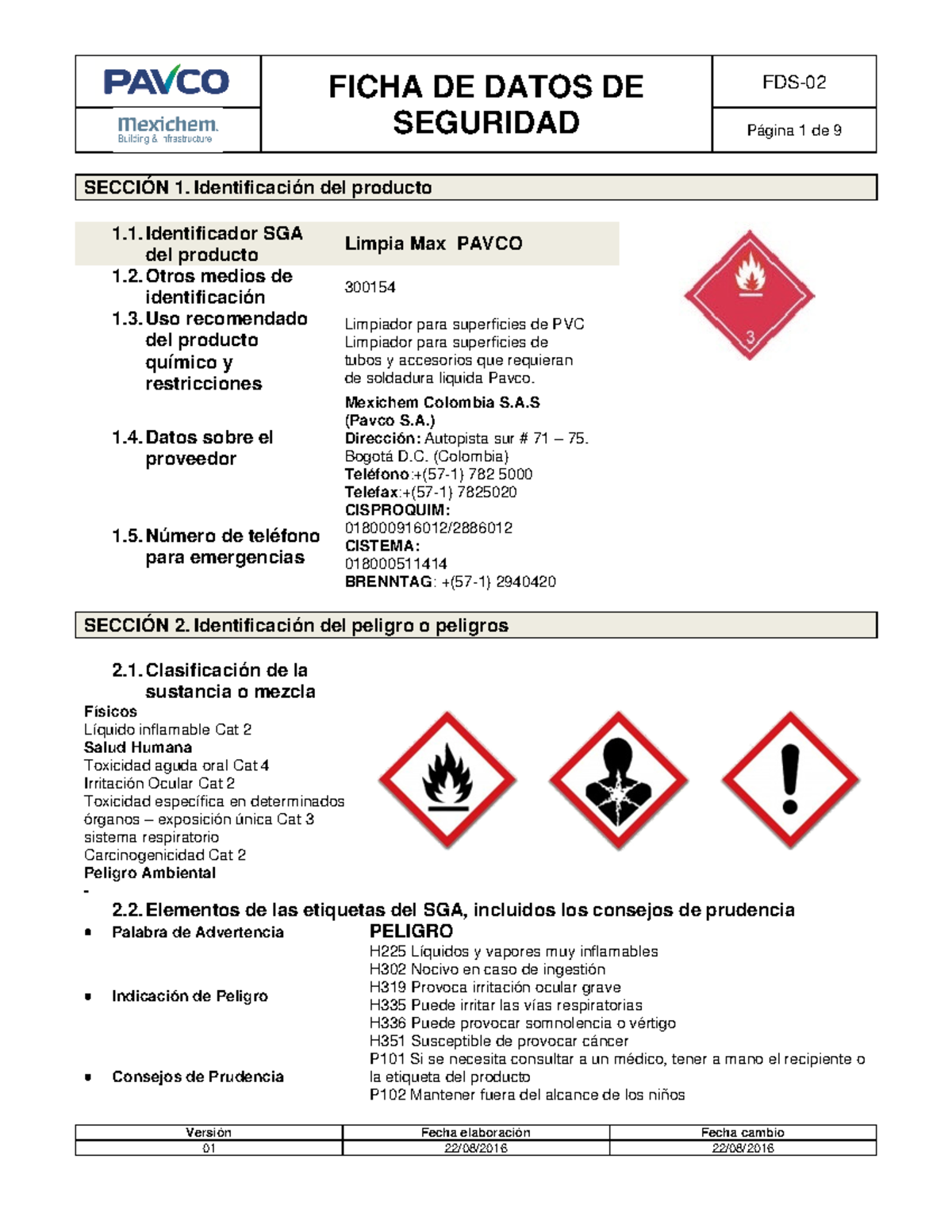 08 Ficha de seguridad limpiador pvc - FICHA DE DATOS DE SEGURIDAD ...