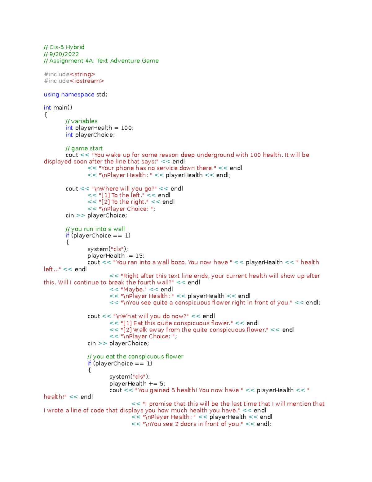 (Module 4) CIS5 - Assignment 4A - Text Adventure Game - // Cis-5 Hybrid // 9/20/ // Assignment ...