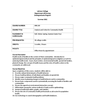 NUR 302 Acevedo-Monday - LEHMAN COLLEGE DEPARTMENT OF NURSING UNDERGRADUATE PROGRAM Fall 2022 ...