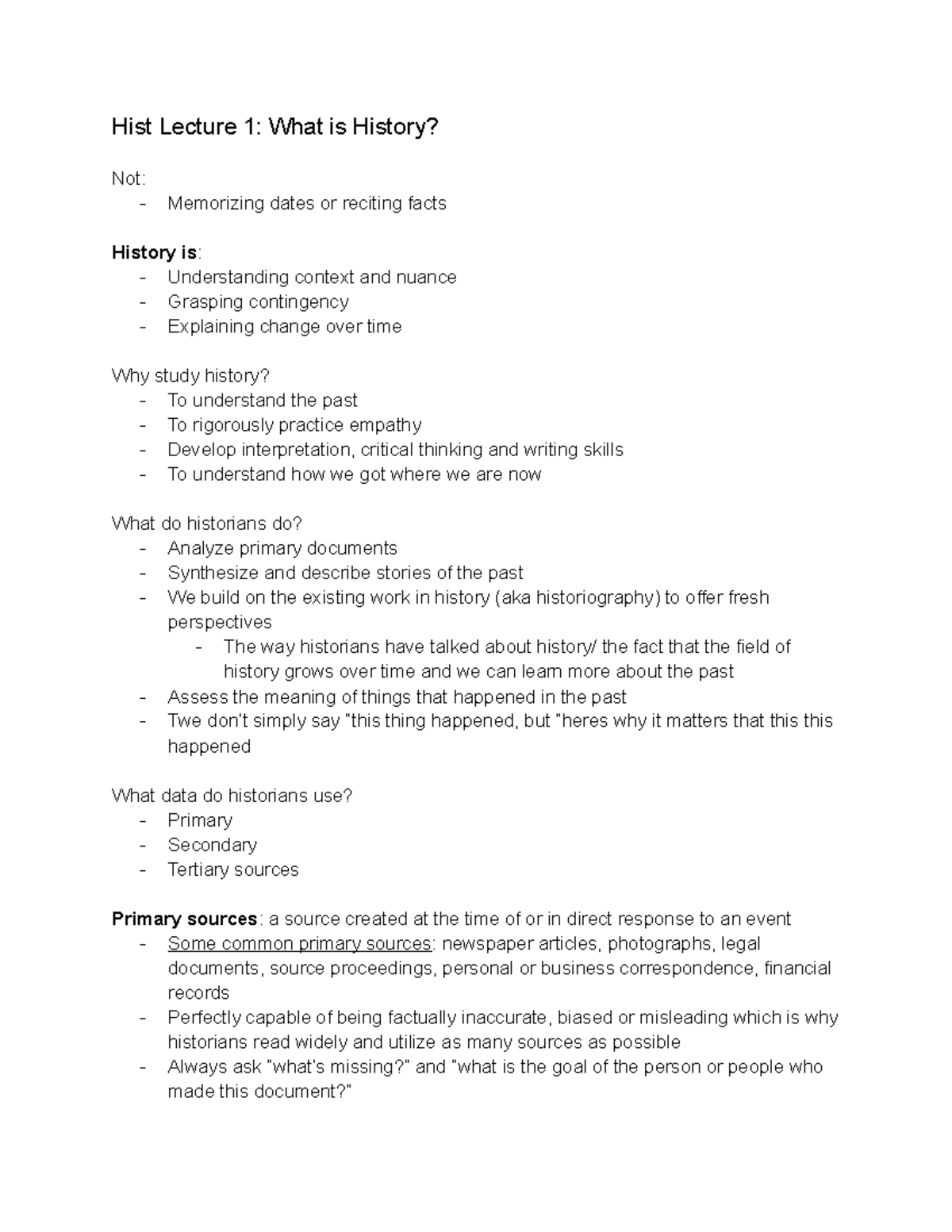 Hist 104 Lecture 1: What is History? - Hist Lecture 1: What is History ...