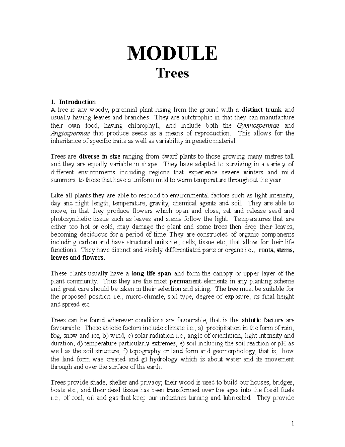 Module trees - MODULE Trees 1. Introduction A tree is any woody ...