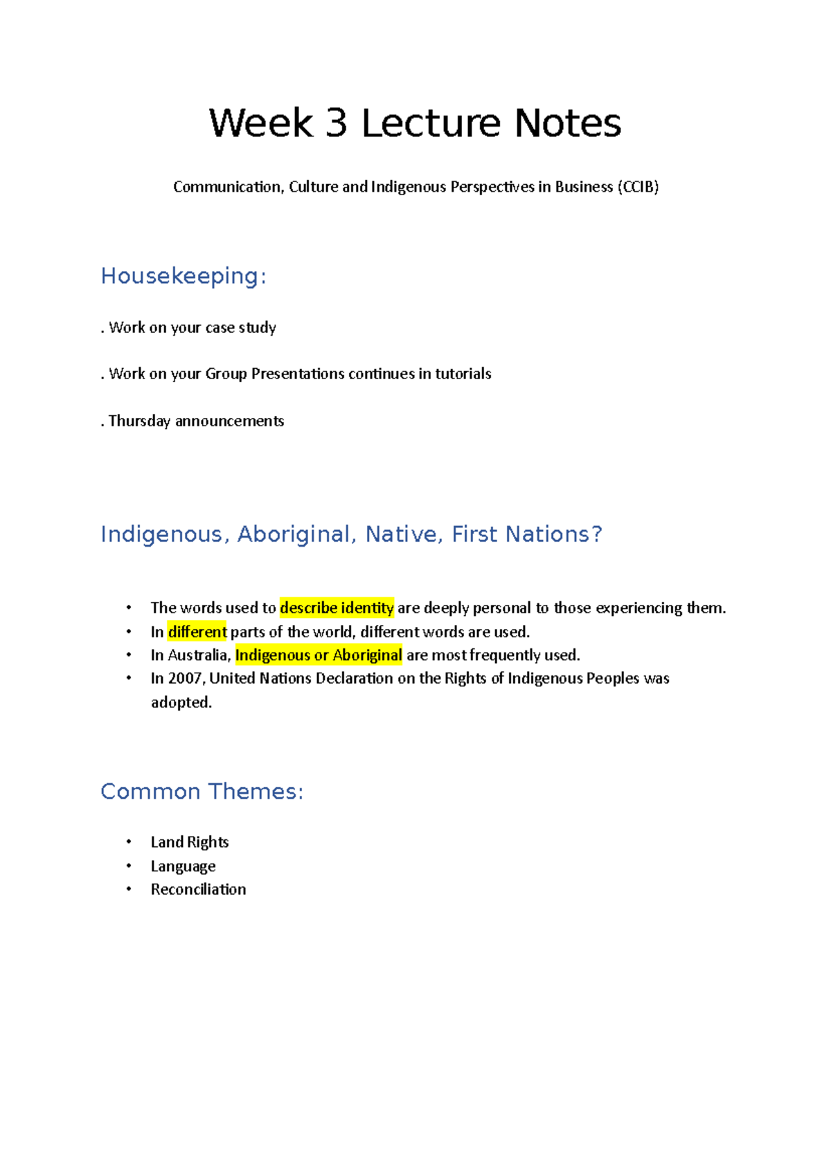 Week 3 Lecture Notes - Week 3 Lecture Notes Communication, Culture and ...