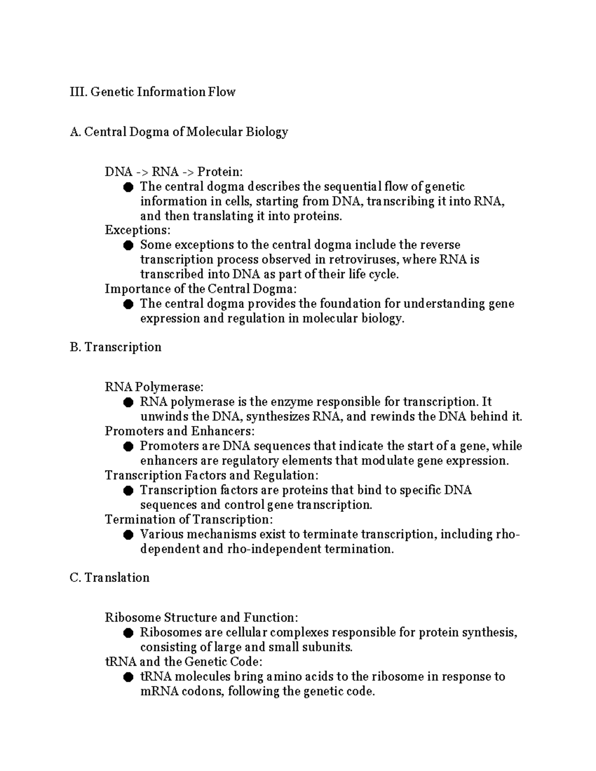 III. Genetic Information Flow - III. Genetic Information Flow A ...