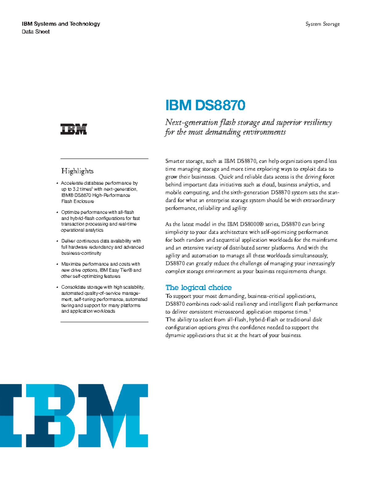 TSD00374 USEN - DS8870 Data Sheet - Data Sheet IBM DS Next-generation ...