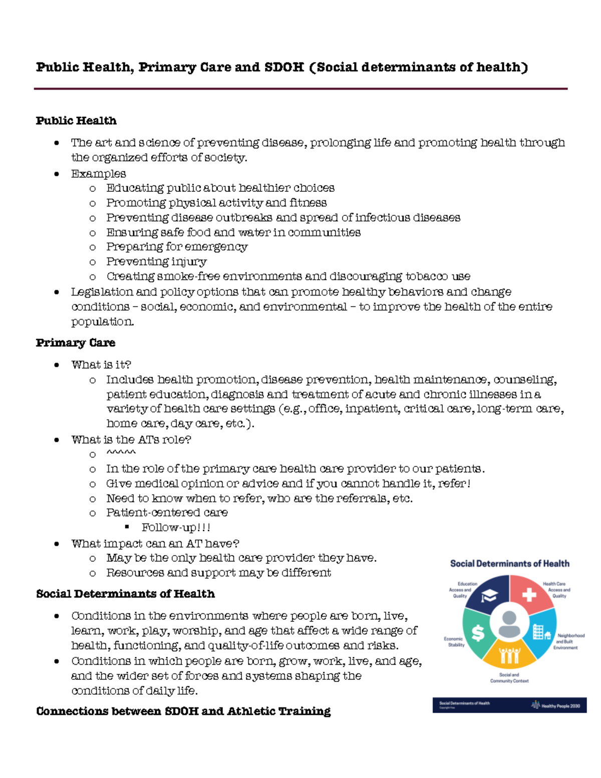 Public Health, Primary care, and SDOH - Examples o Educating public ...