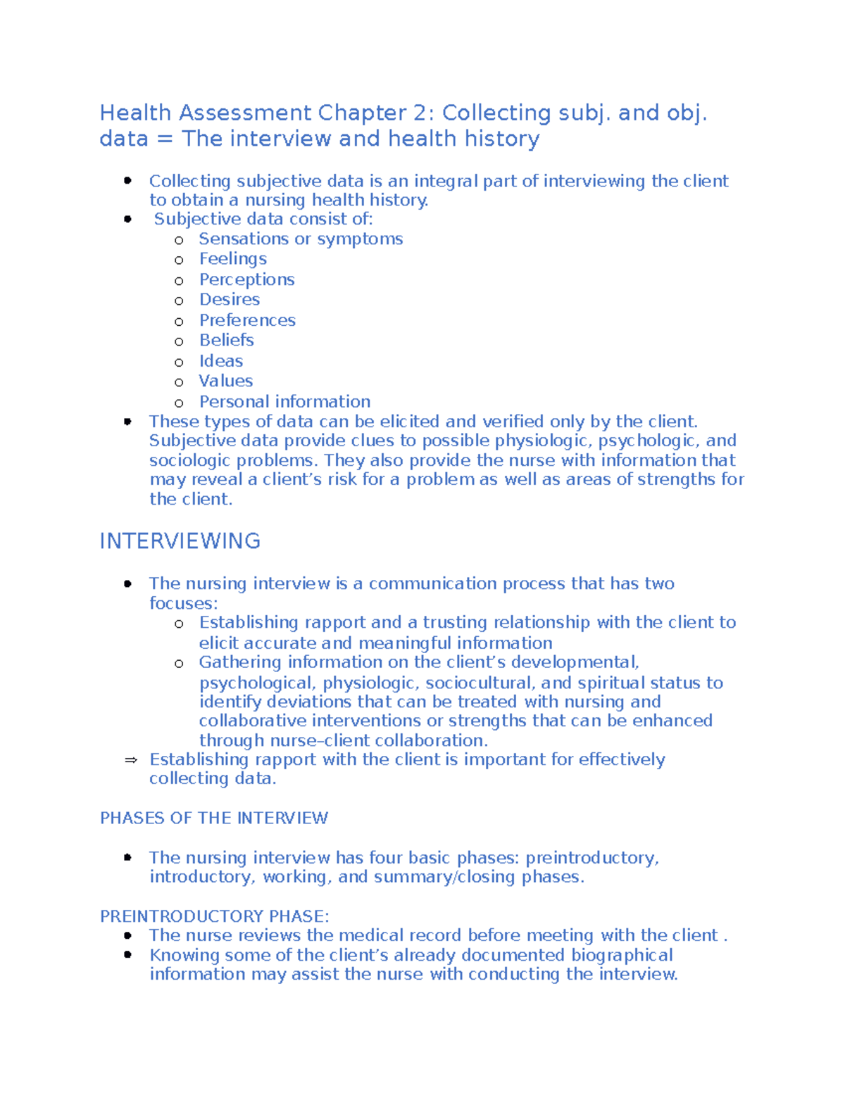 Health Assessment outline Chapter 2 - Health Assessment Chapter 2 ...