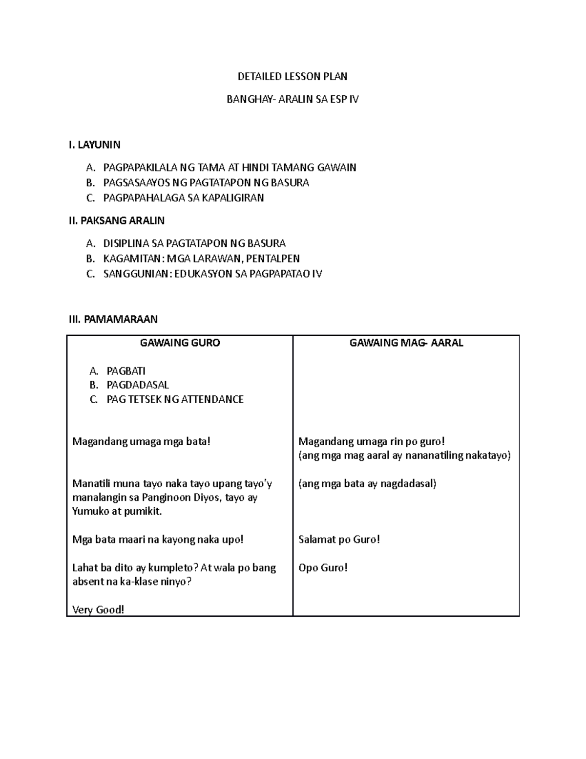 Detailed Lesson PLAN - GOOD JOB - DETAILED LESSON PLAN BANGHAY- ARALIN ...