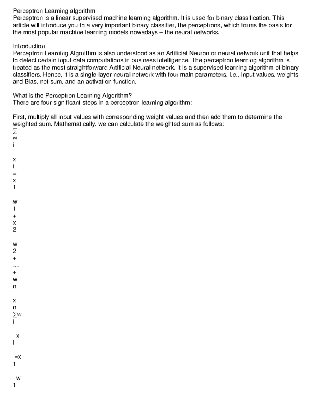 Sodapdf Converted Perceptron Learning Algorithm Perceptron Learning Algorithm Perceptron Is