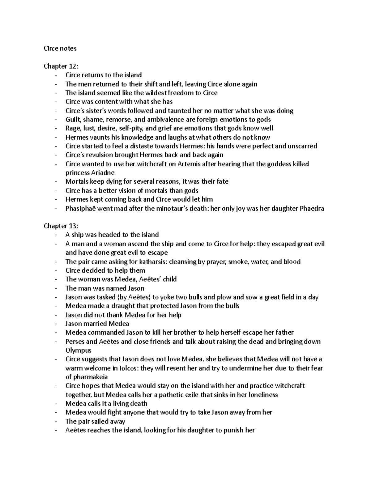 Circe notes 2 - Circe notes Chapter 12: - Circe returns to the island ...