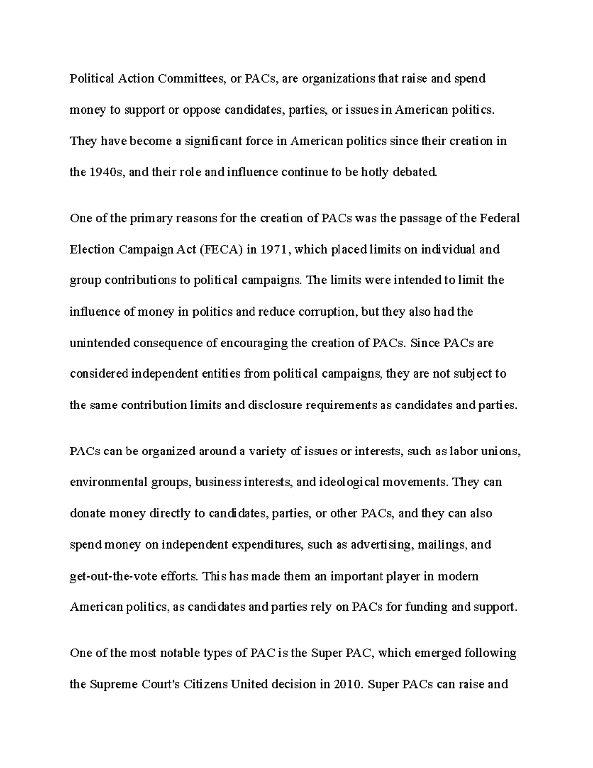 Political Action Committee Notes - Political Action Committees, or PACs ...