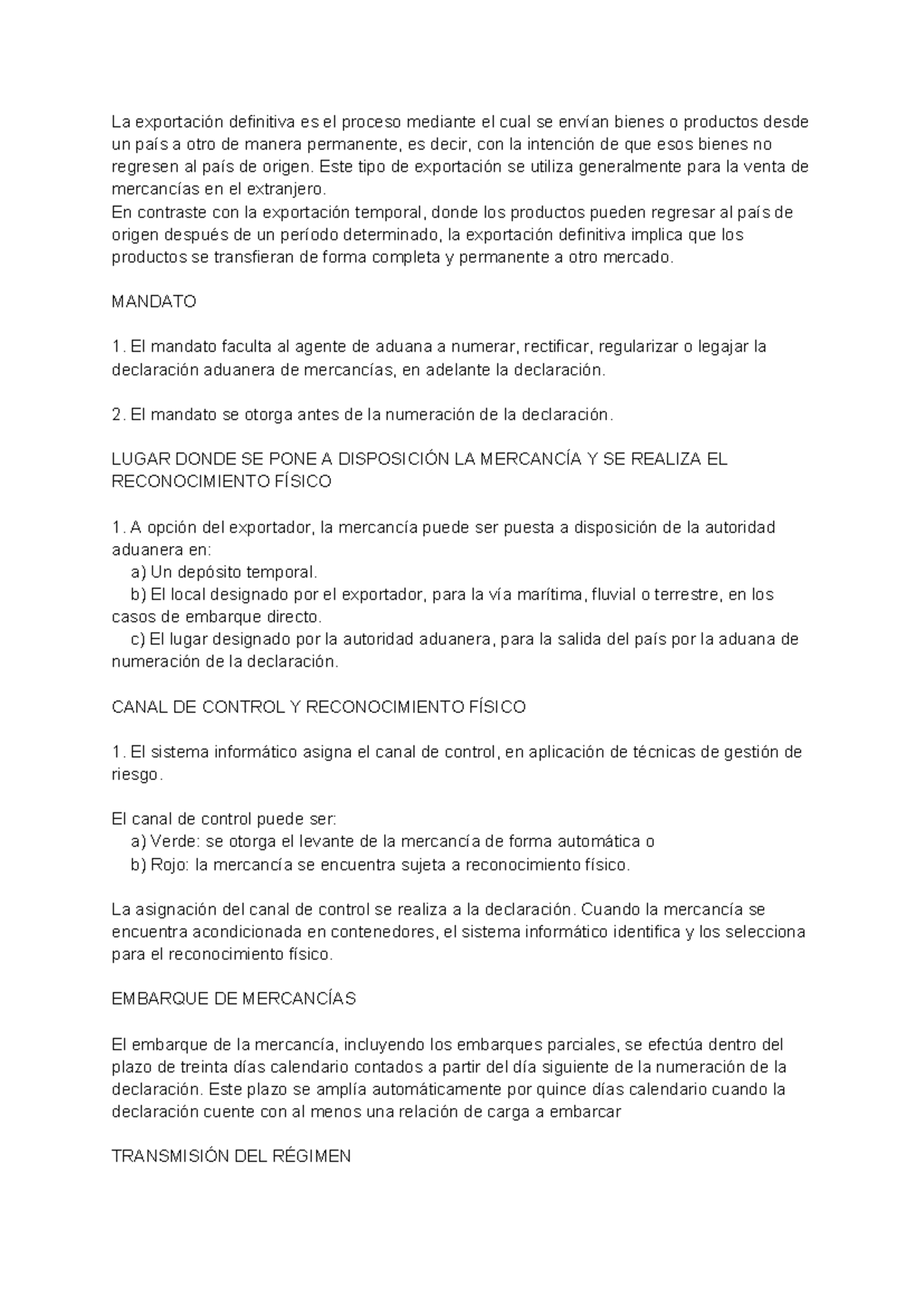 Exportación definitiva - La exportación definitiva es el proceso mediante el cual se envían ...