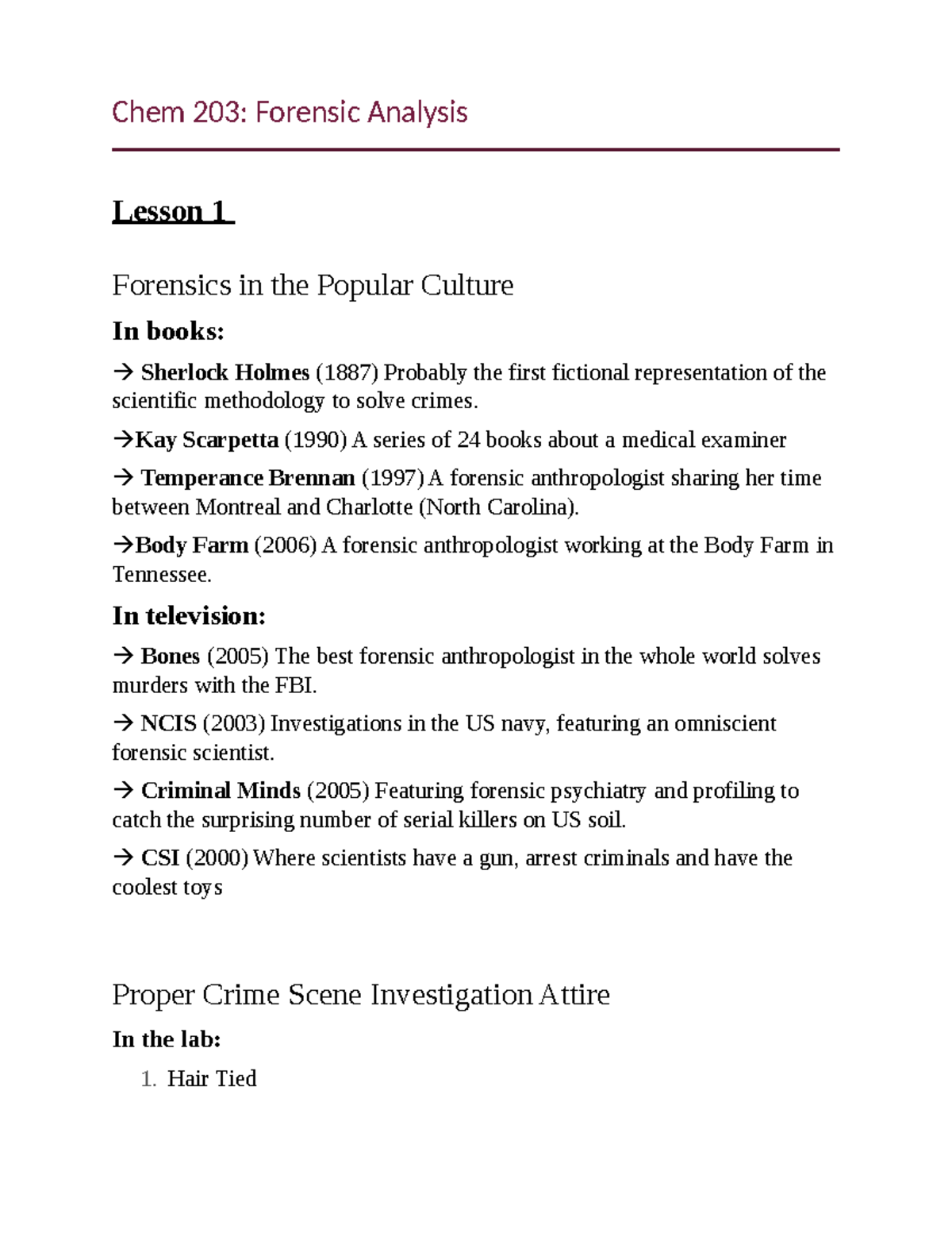 Chem 203 - chem 203 - Chem 203: Forensic Analysis Lesson 1 Forensics in ...