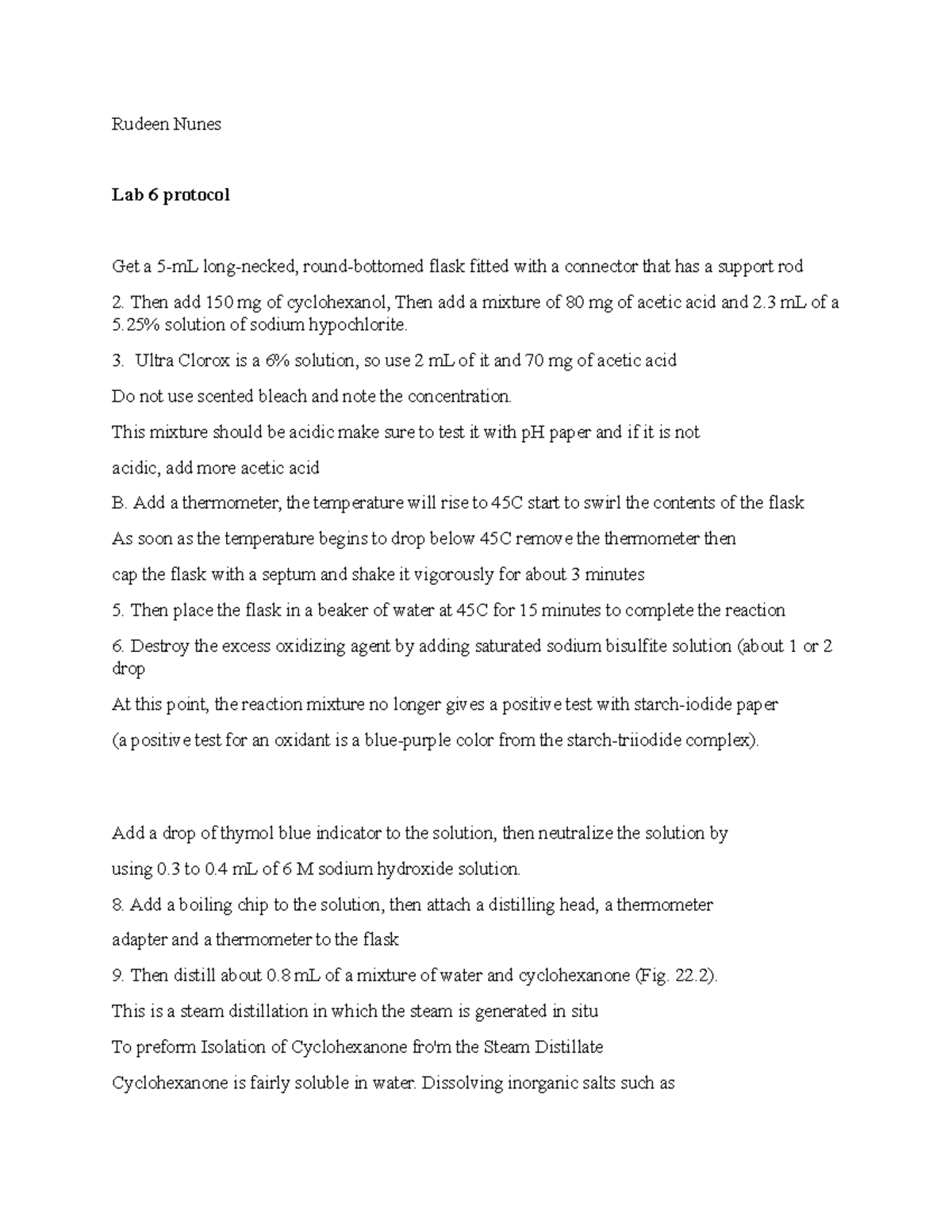 Lab 6 Protocol Lab Steps For The Lab Rudeen Nunes Lab 6 Protocol
