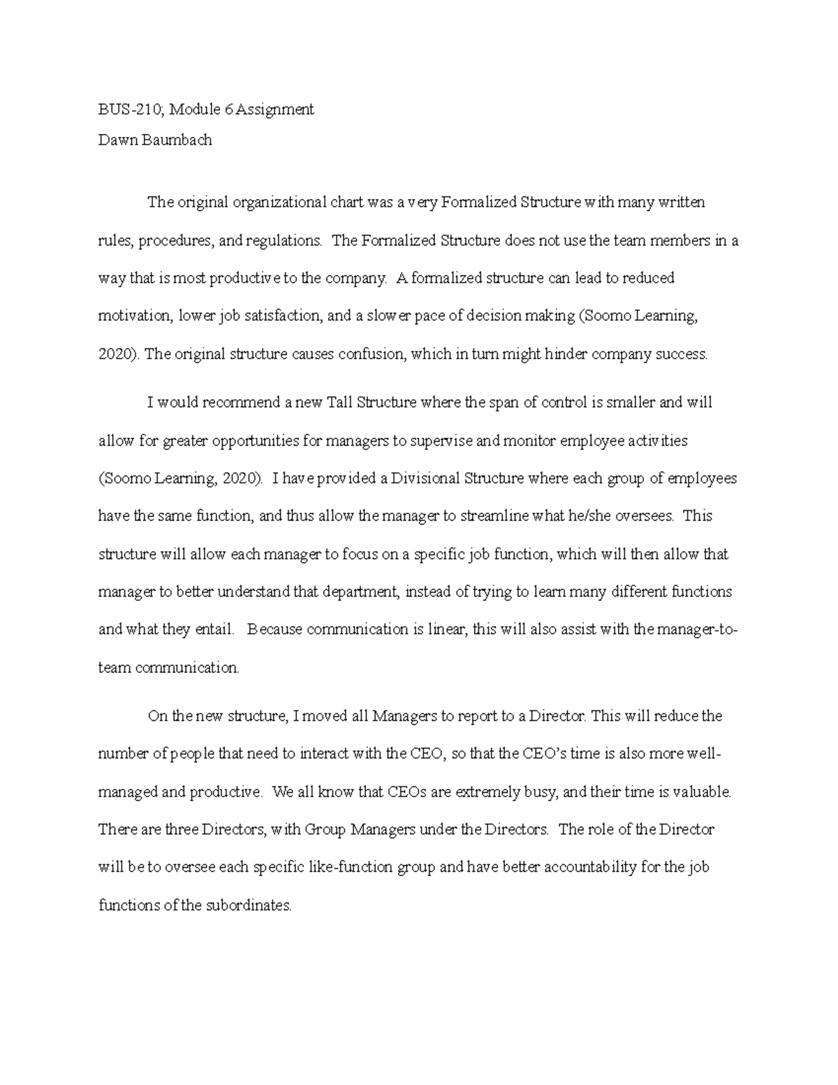 Bus 210 Dawn Baumbach Module 6 Assignment - BUS-210; Module 6 ...