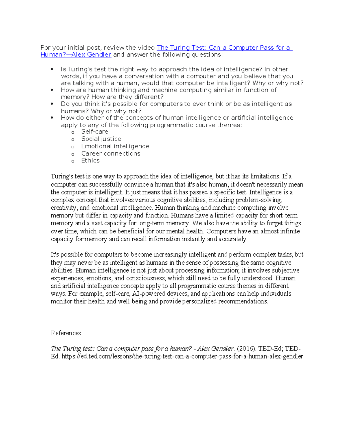 3-1 Discussion - For your initial post, review the video The Turing ...