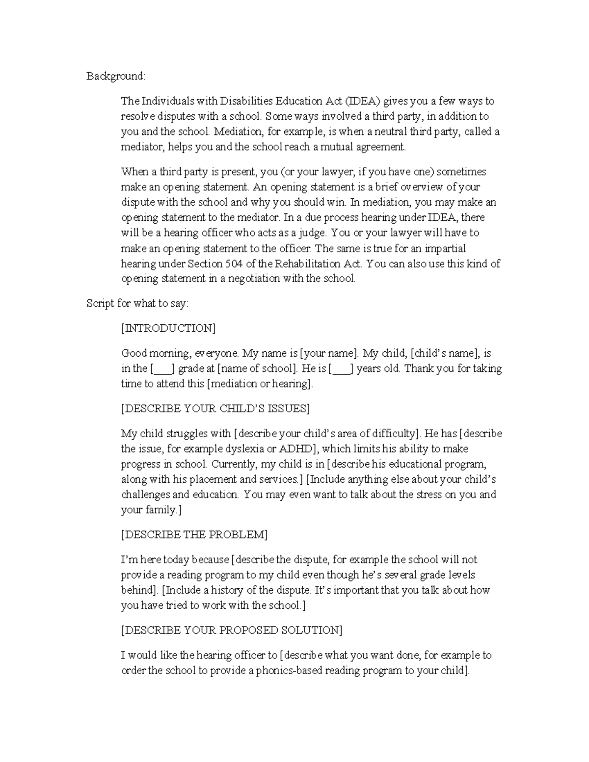 Negotiation Script (Opening) Examples - Background: The Individuals ...