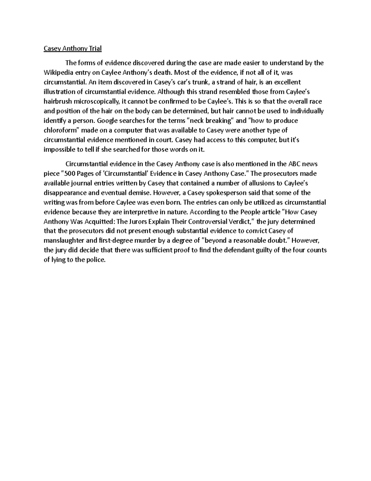 2218 Assignment 2 - Casey Anthony Trial The forms of evidence ...